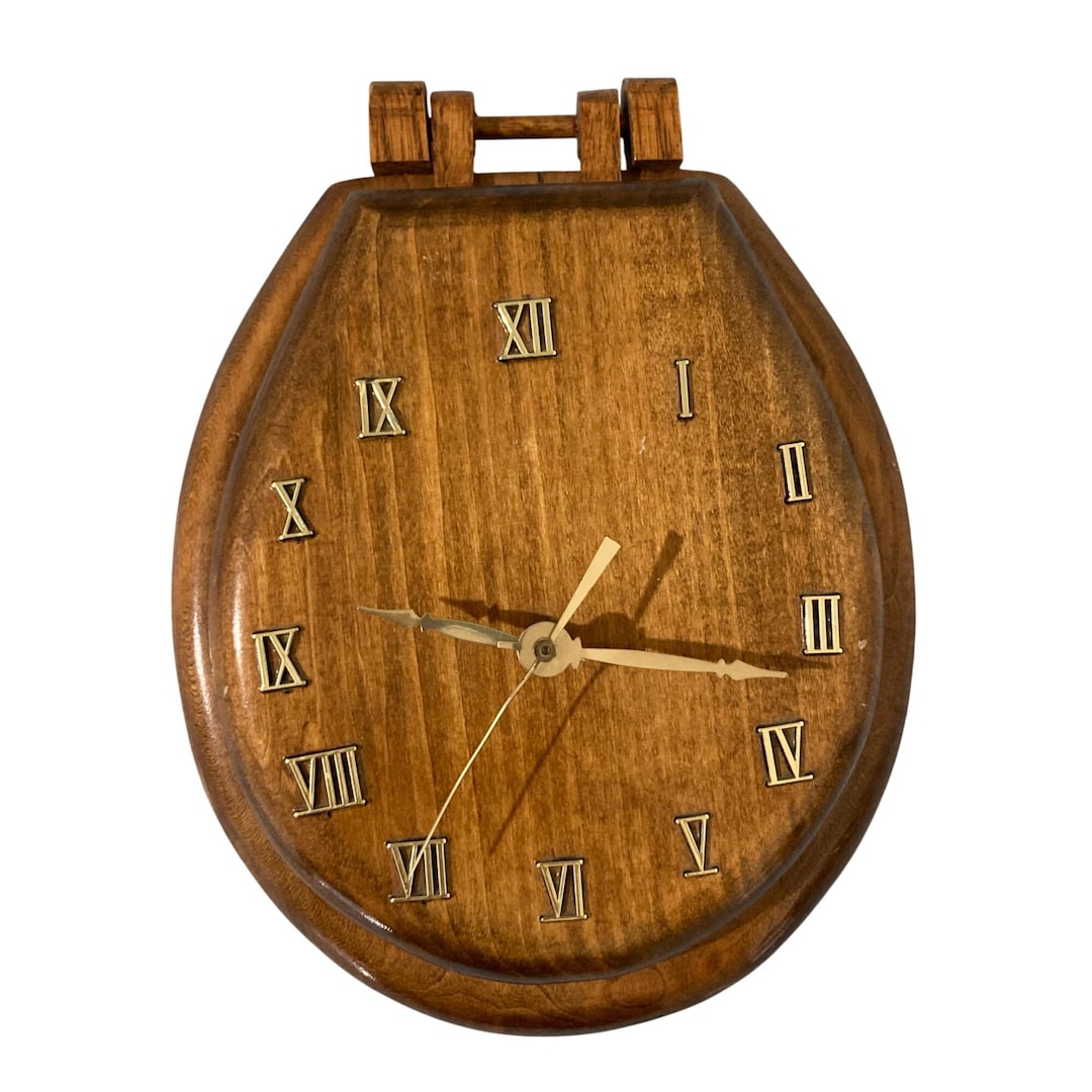 Vintage Wood Toilet Seat Clock Wall Hanging Novelty Humor Bathroom ...