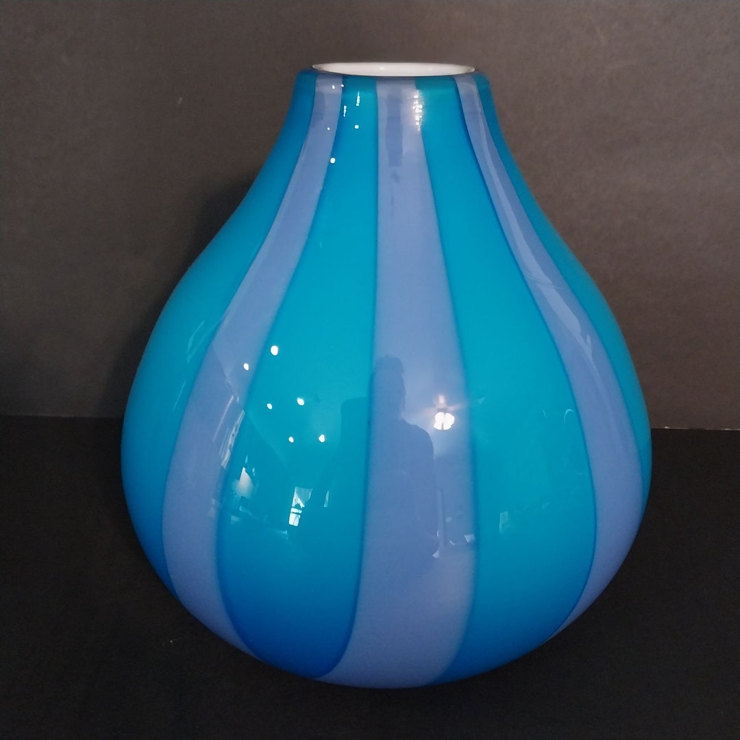 Art Glass Vase Blue and Purple White Cased Handblown - Etsy