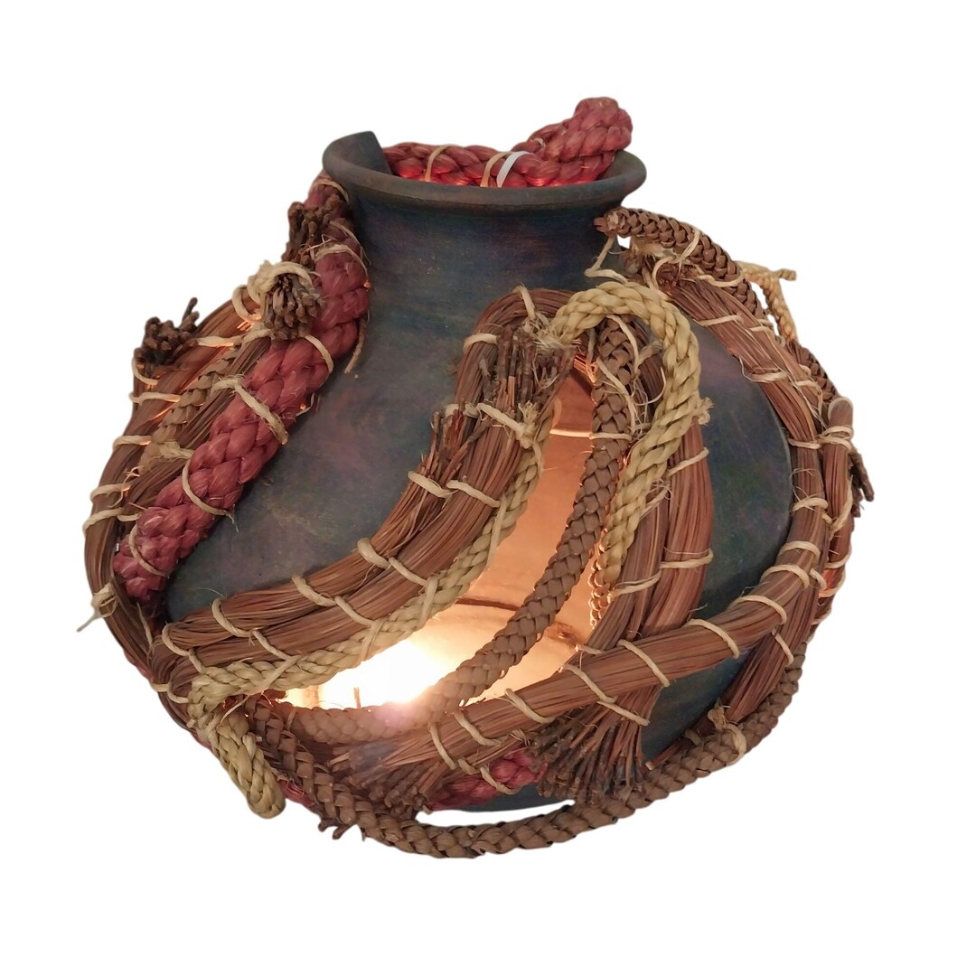 Raku Pottery Luminary Lamp With Pine Needle Natural Accents Signed - Etsy