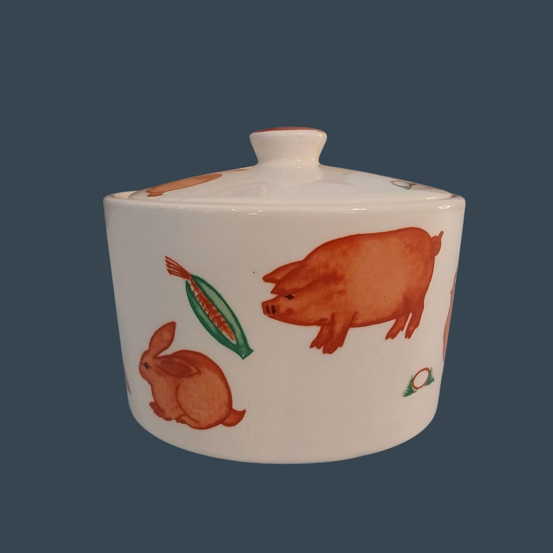 Vintage Ceramic Farm Animals Sugar Bowl With Lid Country Gourmet ...