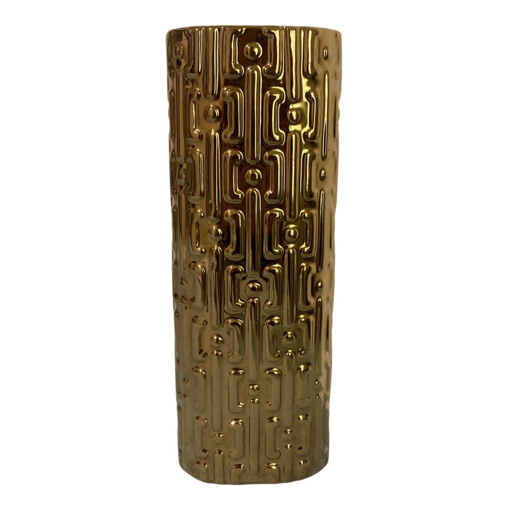 MCM Retro Gold Oval Geometric Design Vase - Etsy