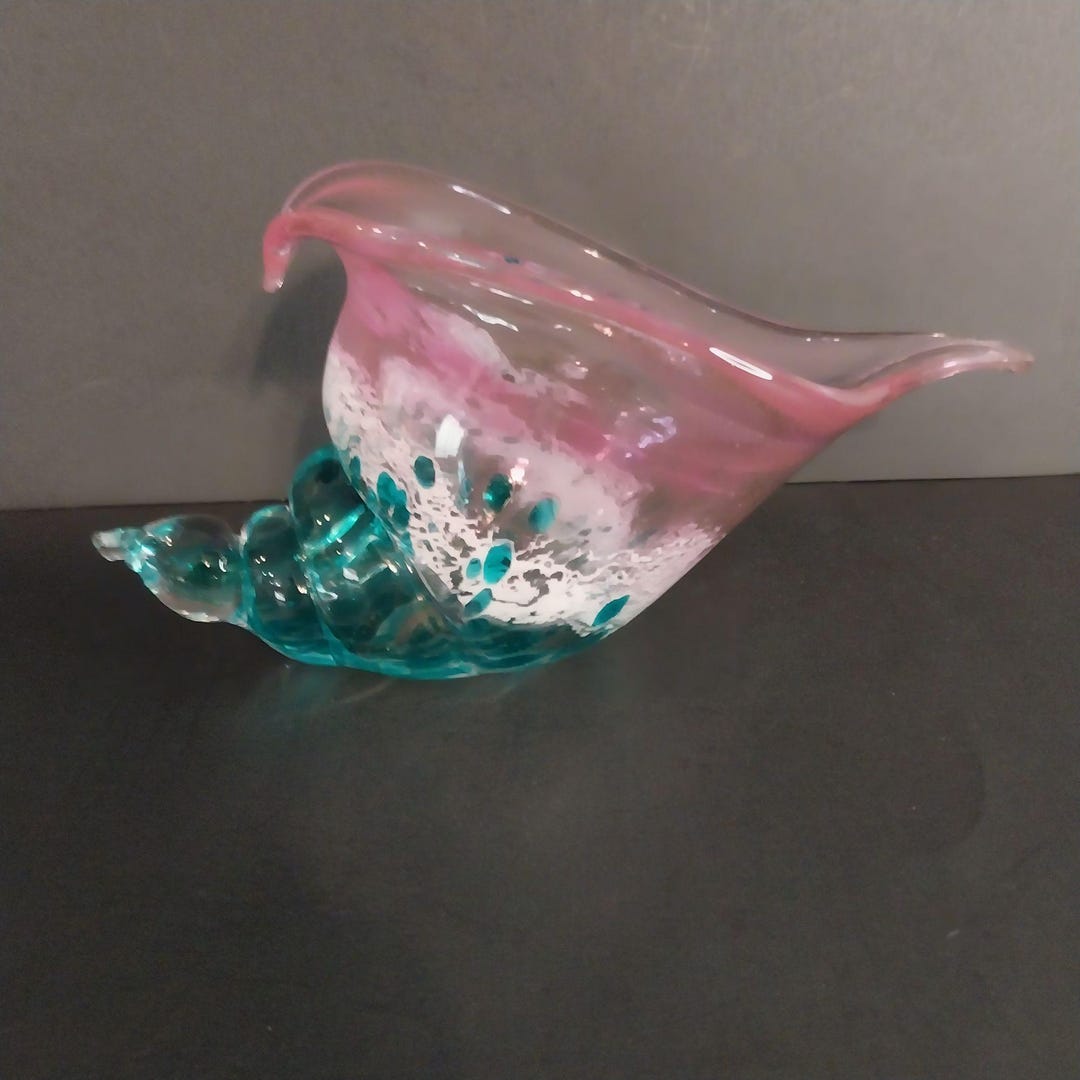 Large Blue Conch Blown Glass Sea Shell Sculptural Bowl Paperweight - Etsy