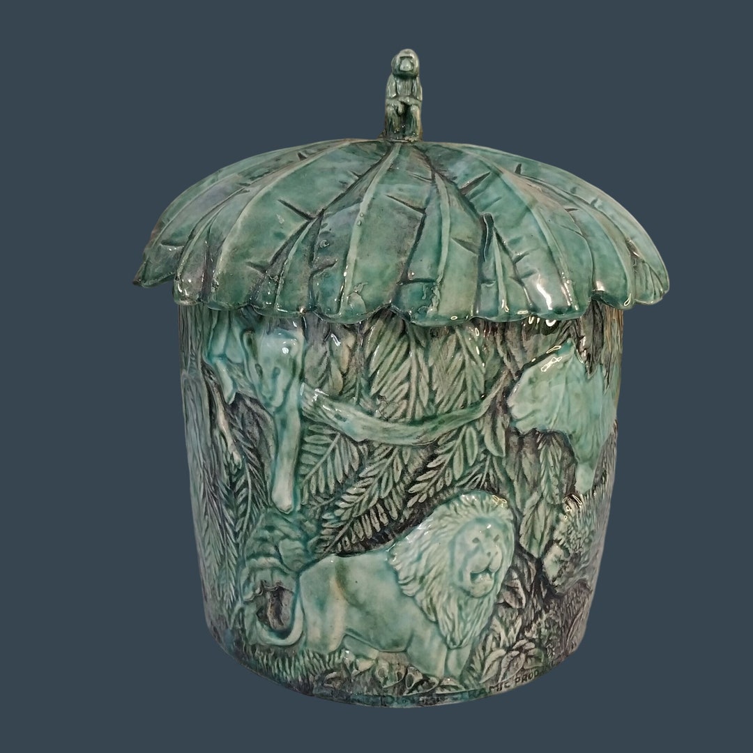 Duncan Ceramic Mold Embossed Jungle Cats Cookie Biscuit Jar 1975 Mold ...