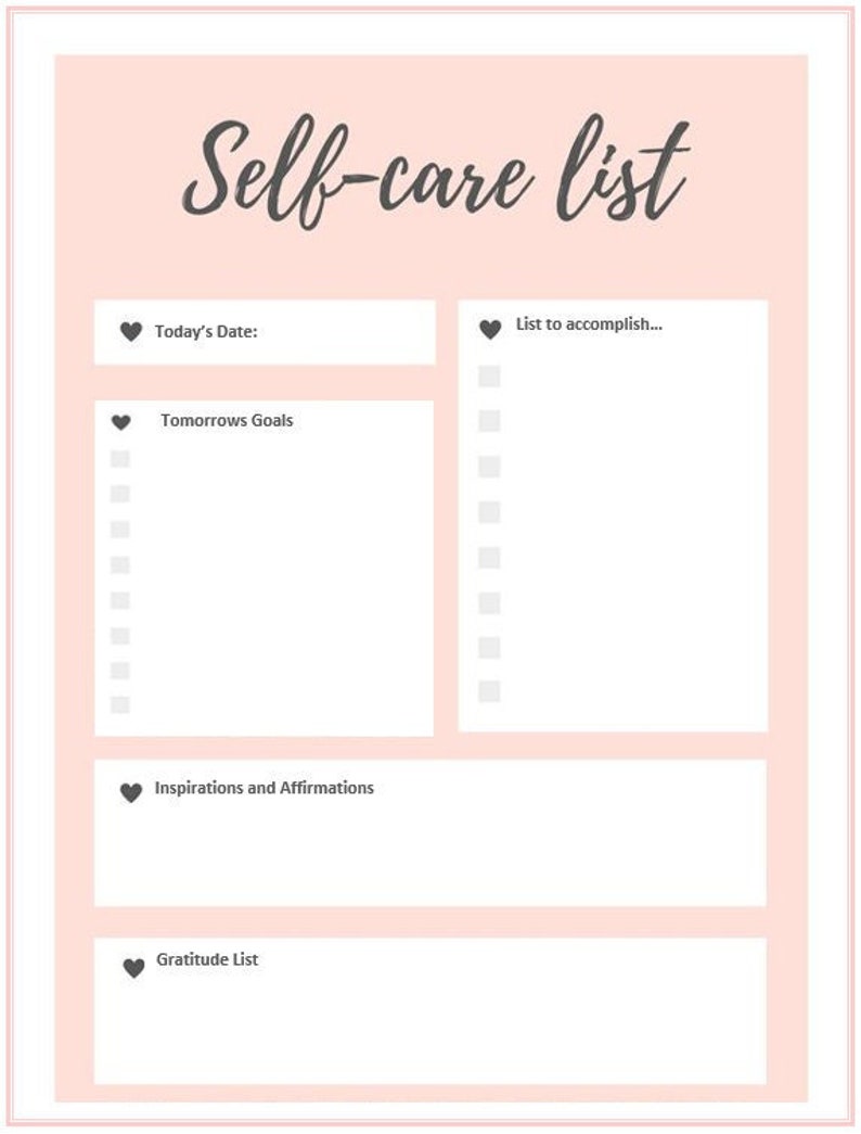 Self Care Printable Self Care List Positivity Positive Self Esteem Self ...