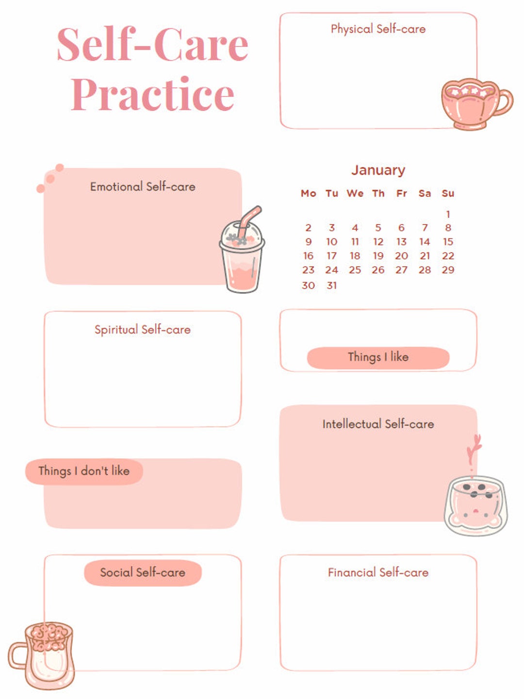 12 Month Self Care Printable; Planner; Wellbeing; Mindfulness; Template ...