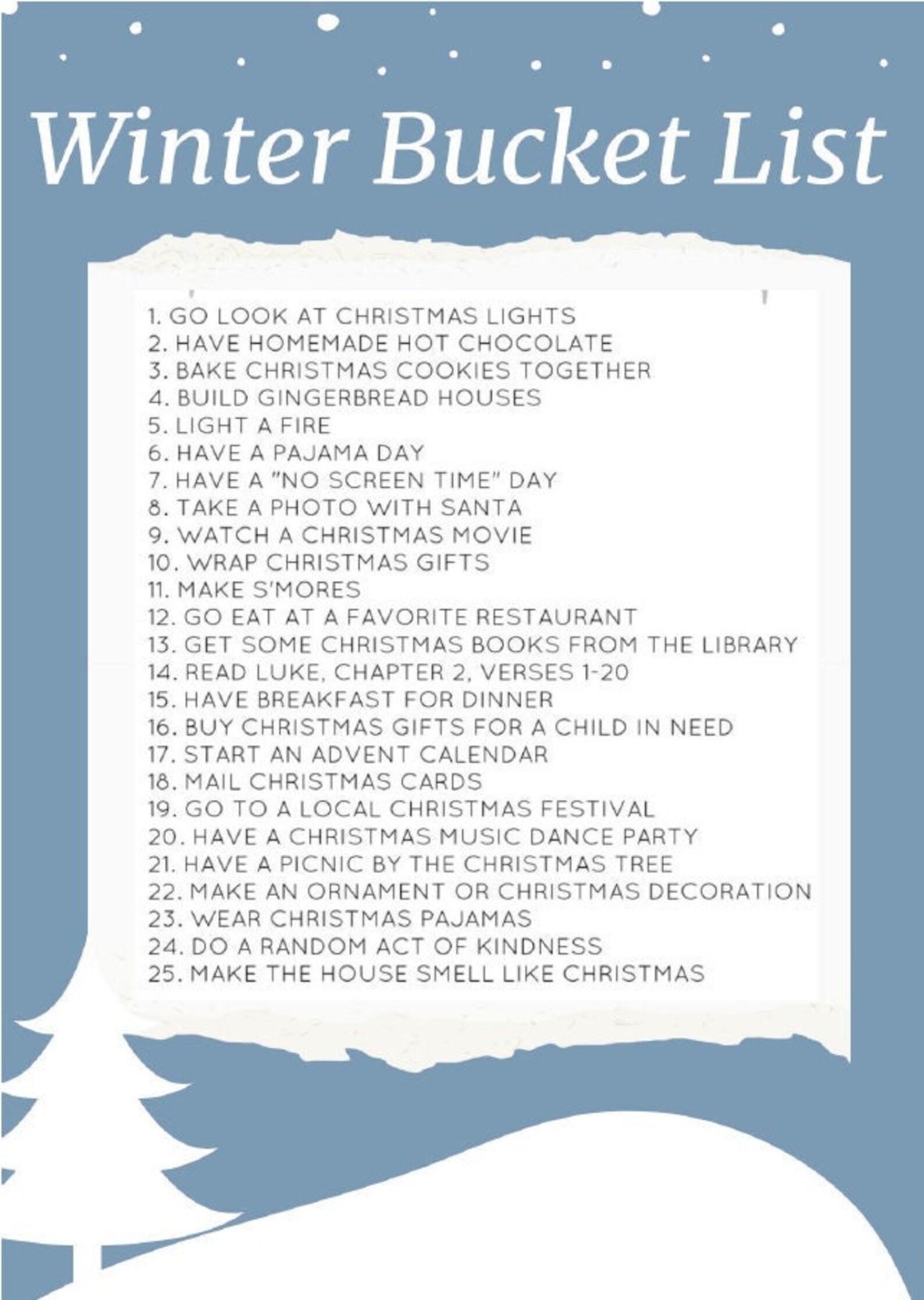 Winter Bucket List; Bucket List; Printable; Winter; Christmas; Winter ...