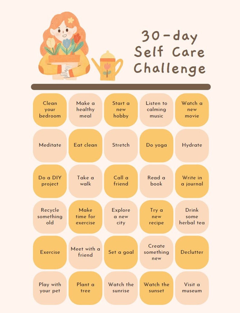30 Day Self Care Challenge; Monthly Self Care Checklist; Goals; Tracker ...