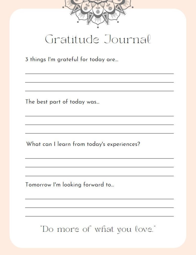Gratitude Journal Printable; Template; Mindfulness; Self Care Log ...
