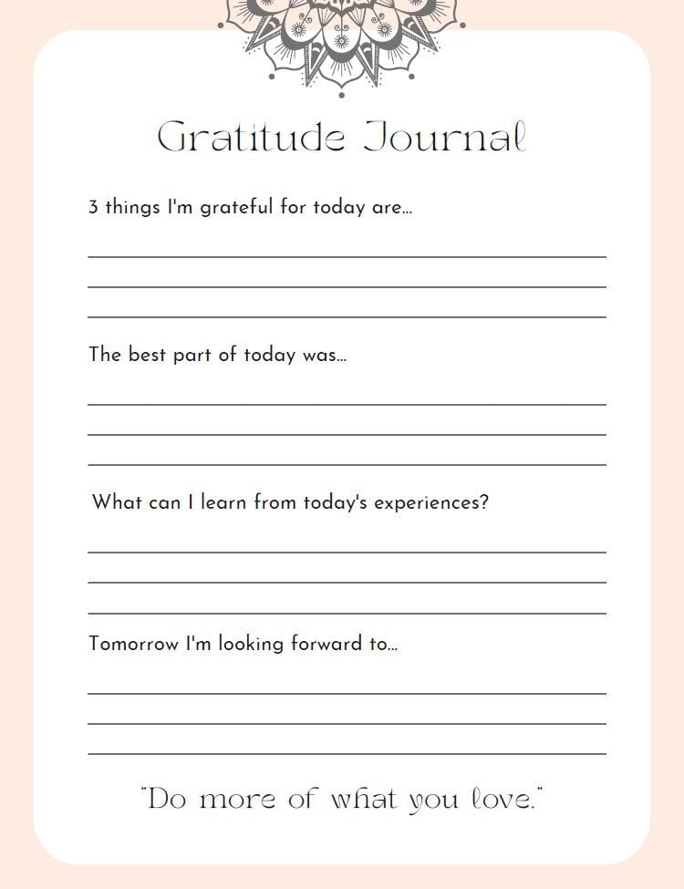 Gratitude Journal Printable; Template; Mindfulness; Self Care Log ...