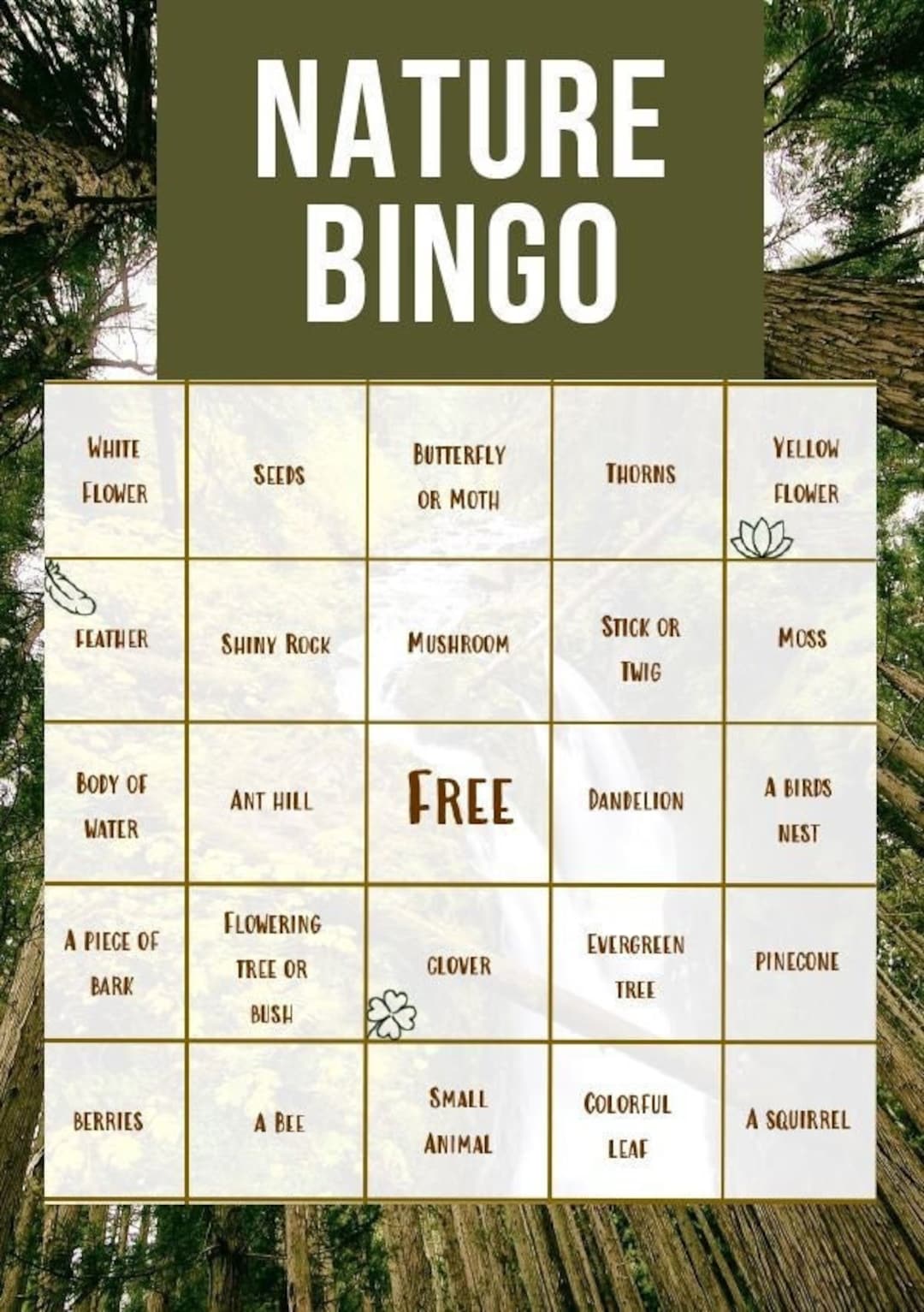 Printable Nature Bingo; Search and Find; Outdoor Activity; Printable ...