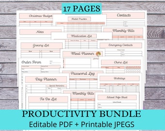 Productivity Printable Bundle Complete Editable Packet - Etsy
