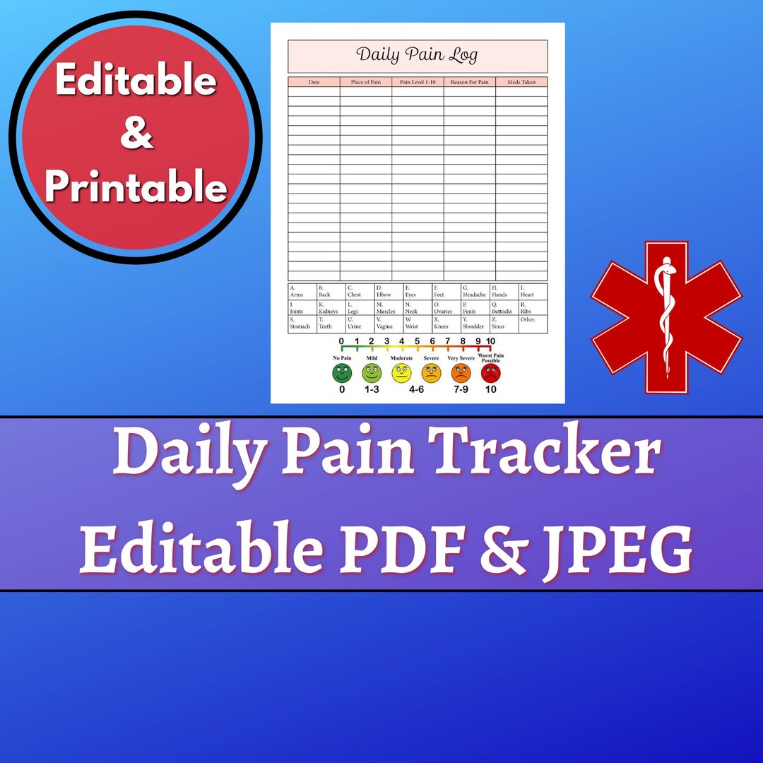 Daily Pain Tracker Editable & Printable Template, Instant Digital ...