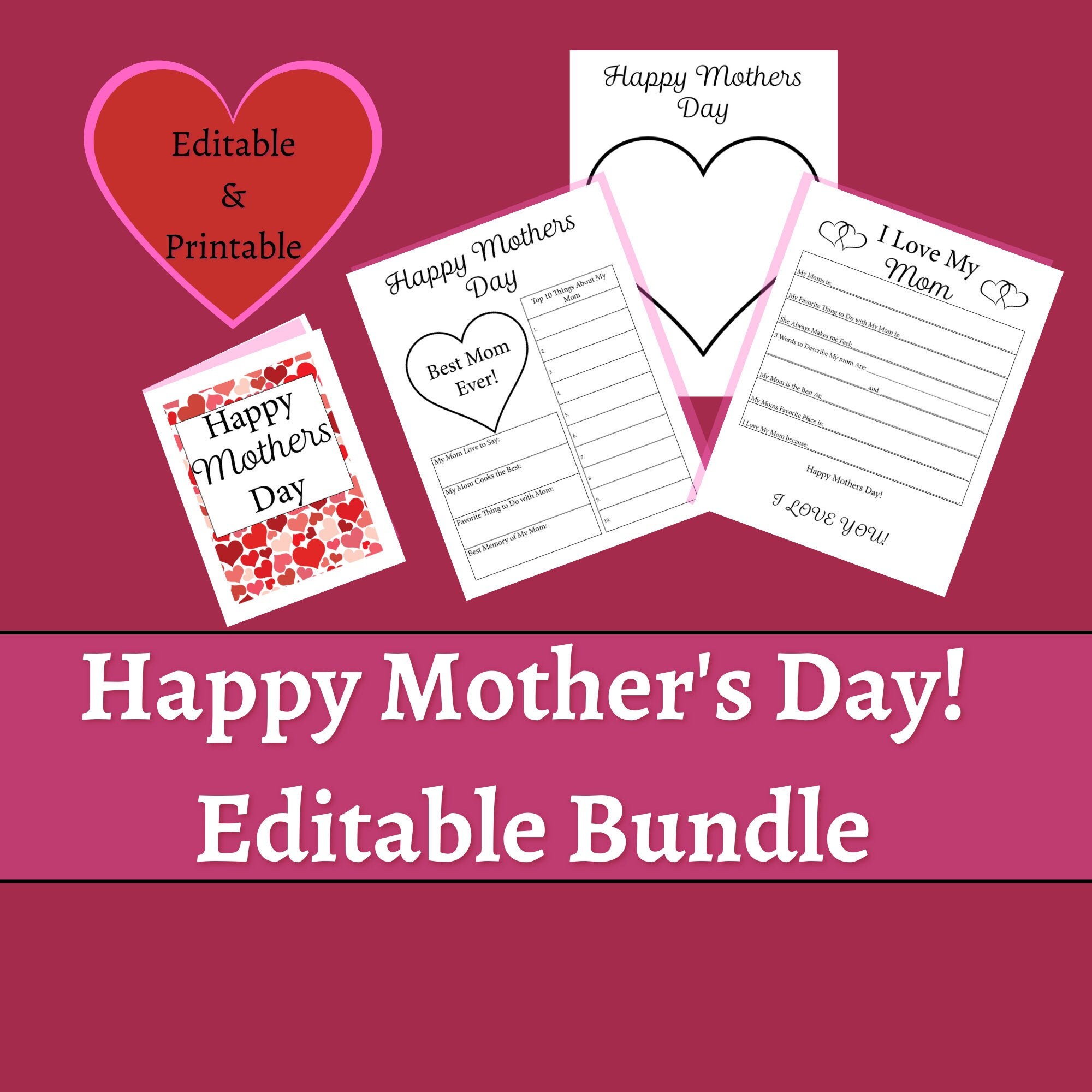 Mother's Day Bundle Pack 3 Pages and a Card Template in PDF and JPEG ...