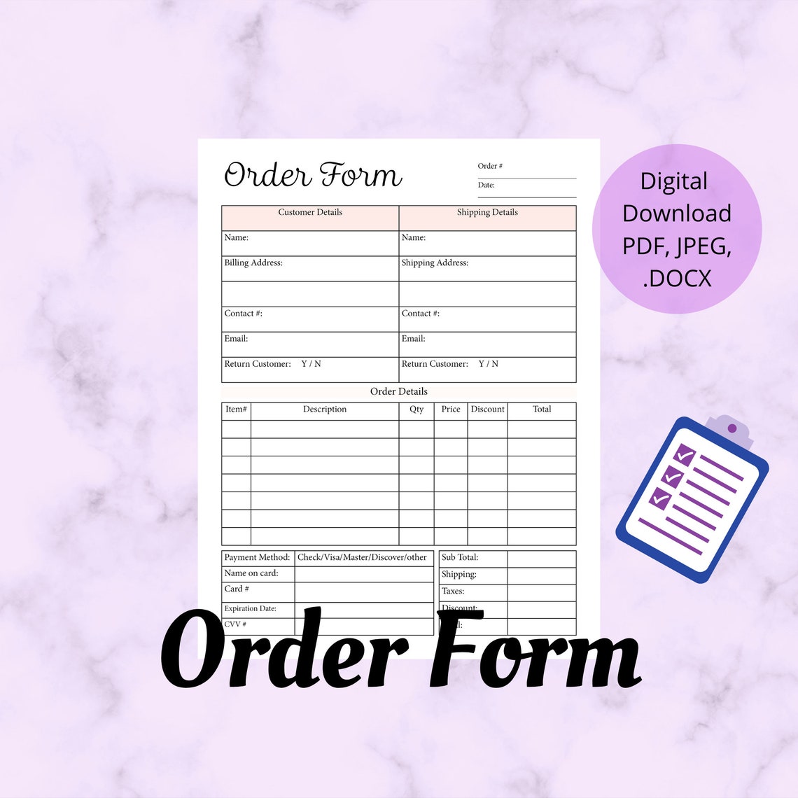 Order Form Editable Printable Template,format- PDF, .DOCX & JPG ...