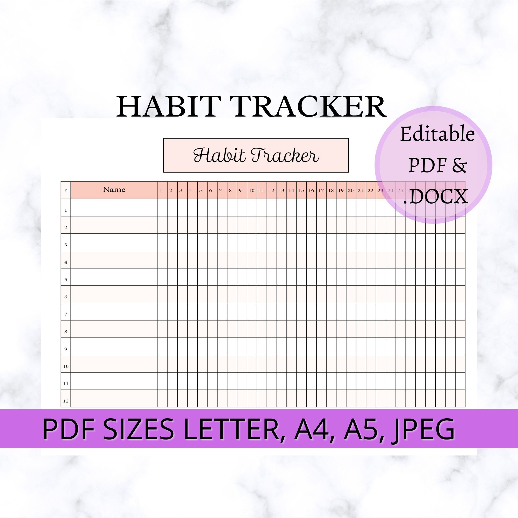 Stationery Monthly Habit Tracker Printable Letter A4 A5 Size Habits ...