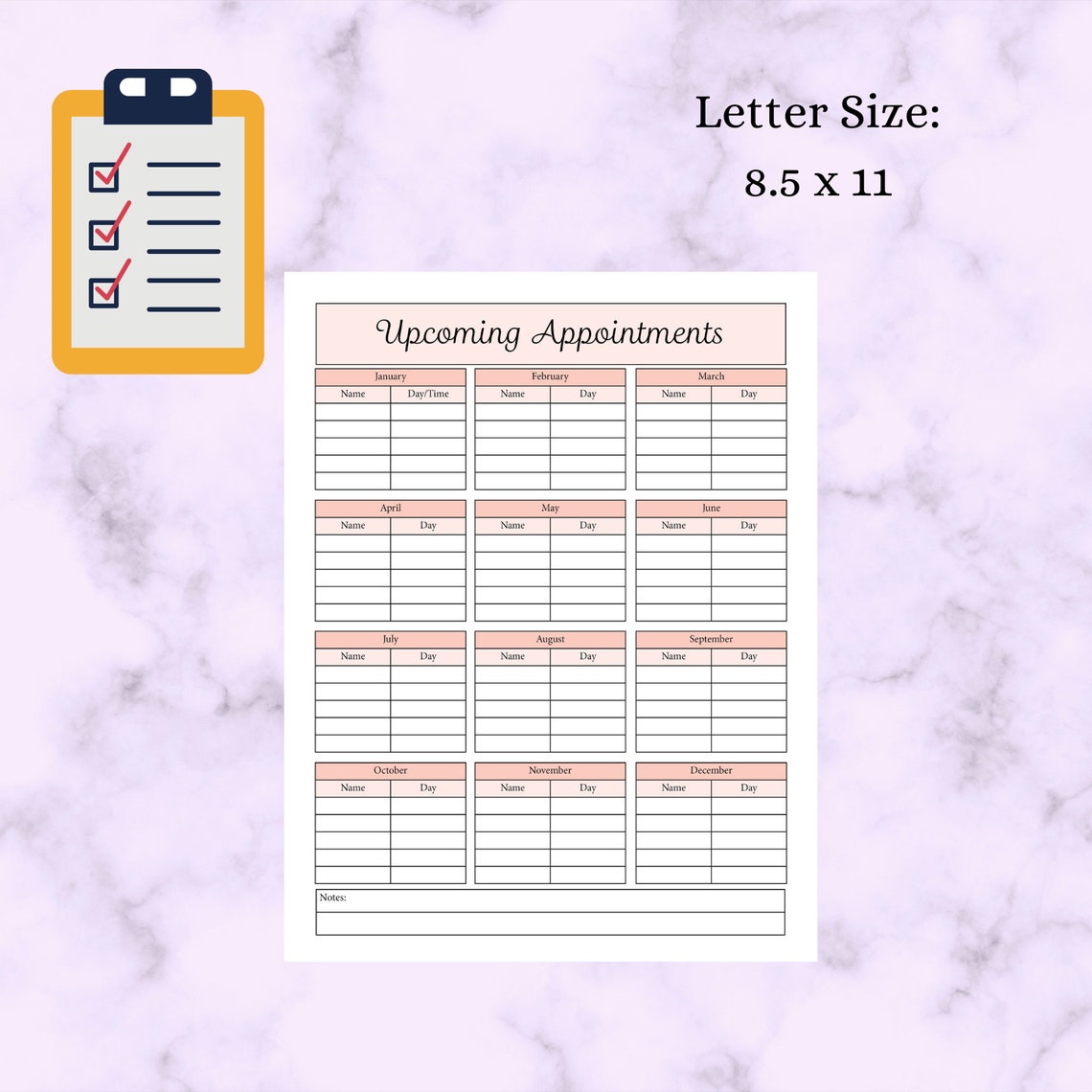 Upcoming Appointment Log, Editable and Printable Digital Download ...