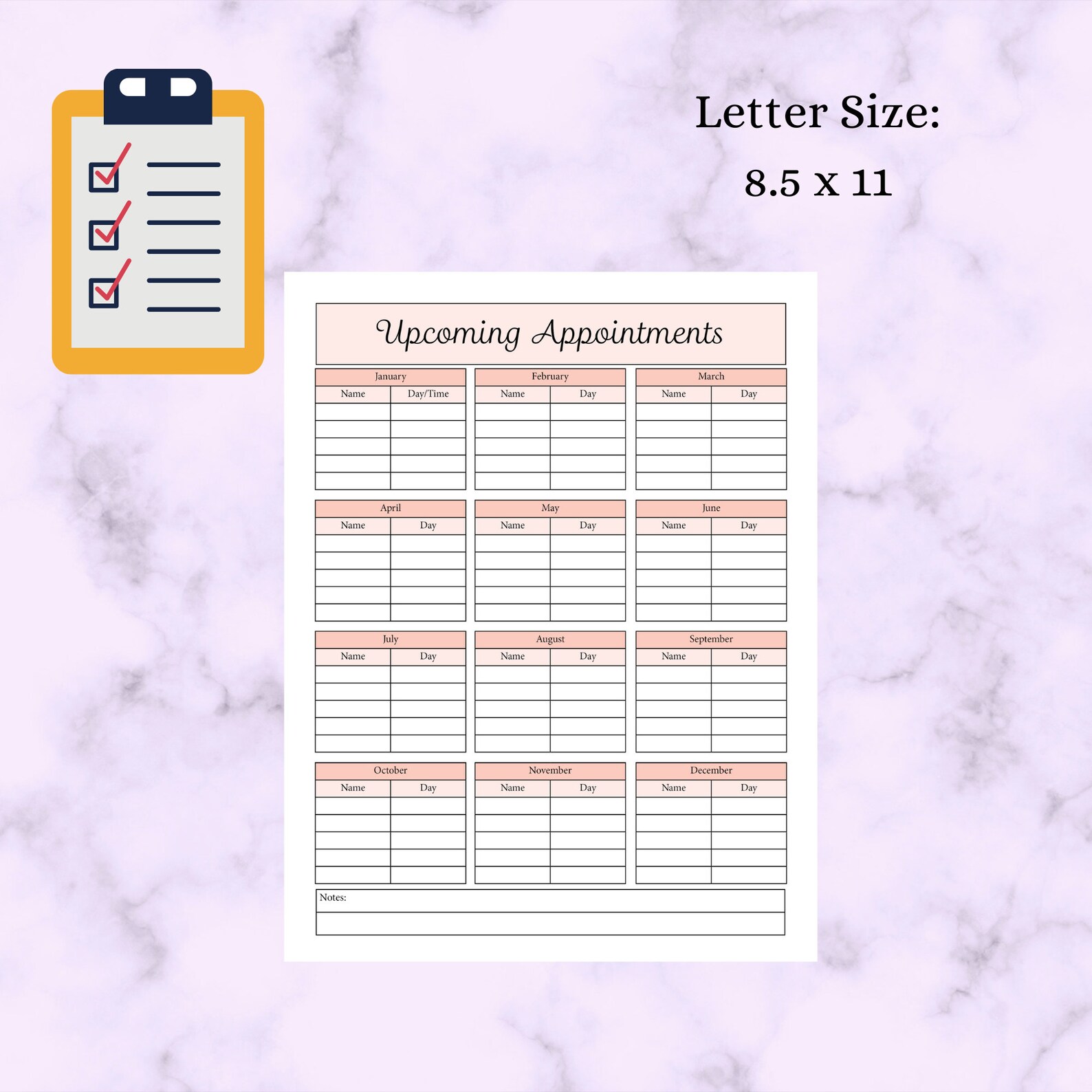 Upcoming Appointment Log, Editable and Printable Digital Download ...