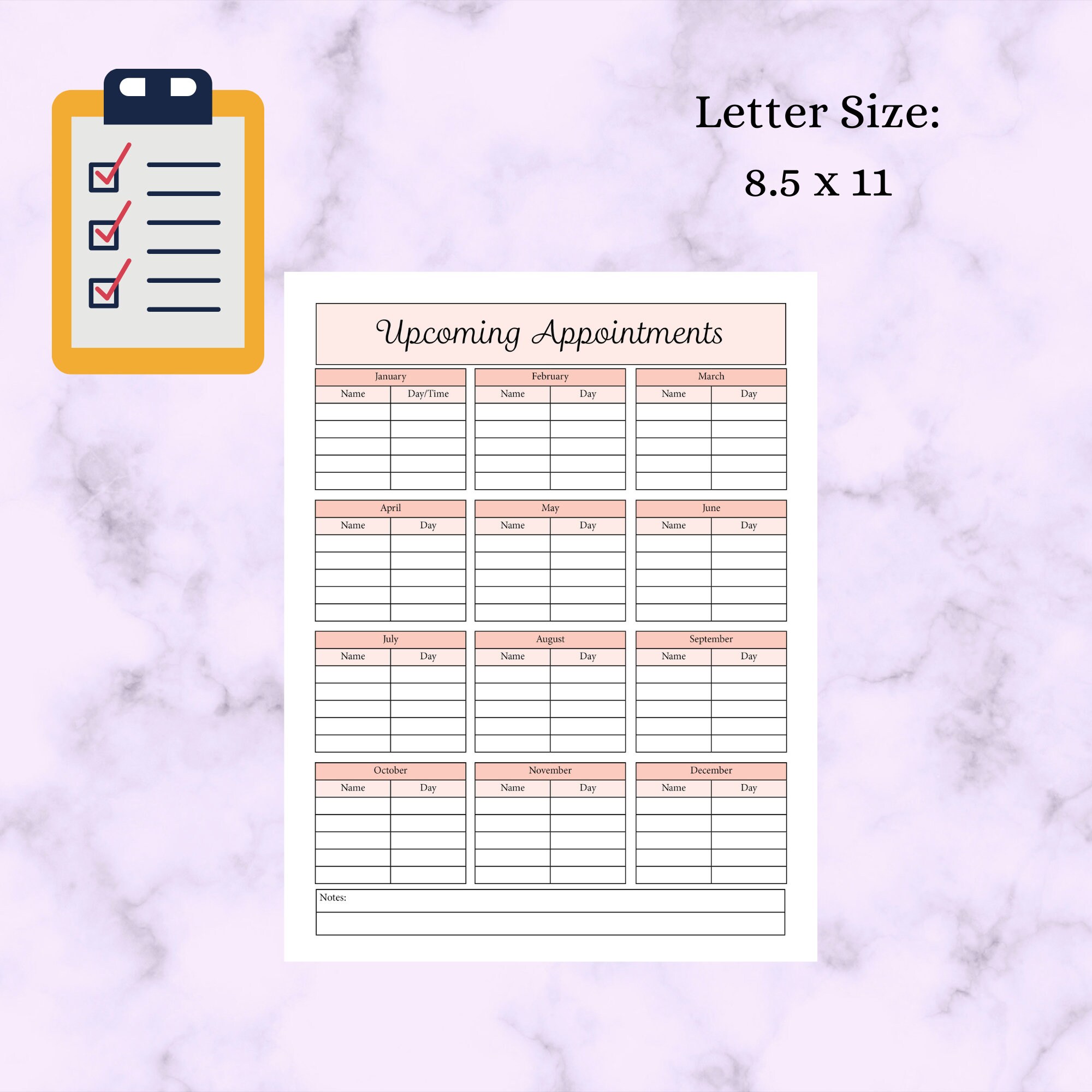 Upcoming Appointment Log, Editable and Printable Digital Download ...