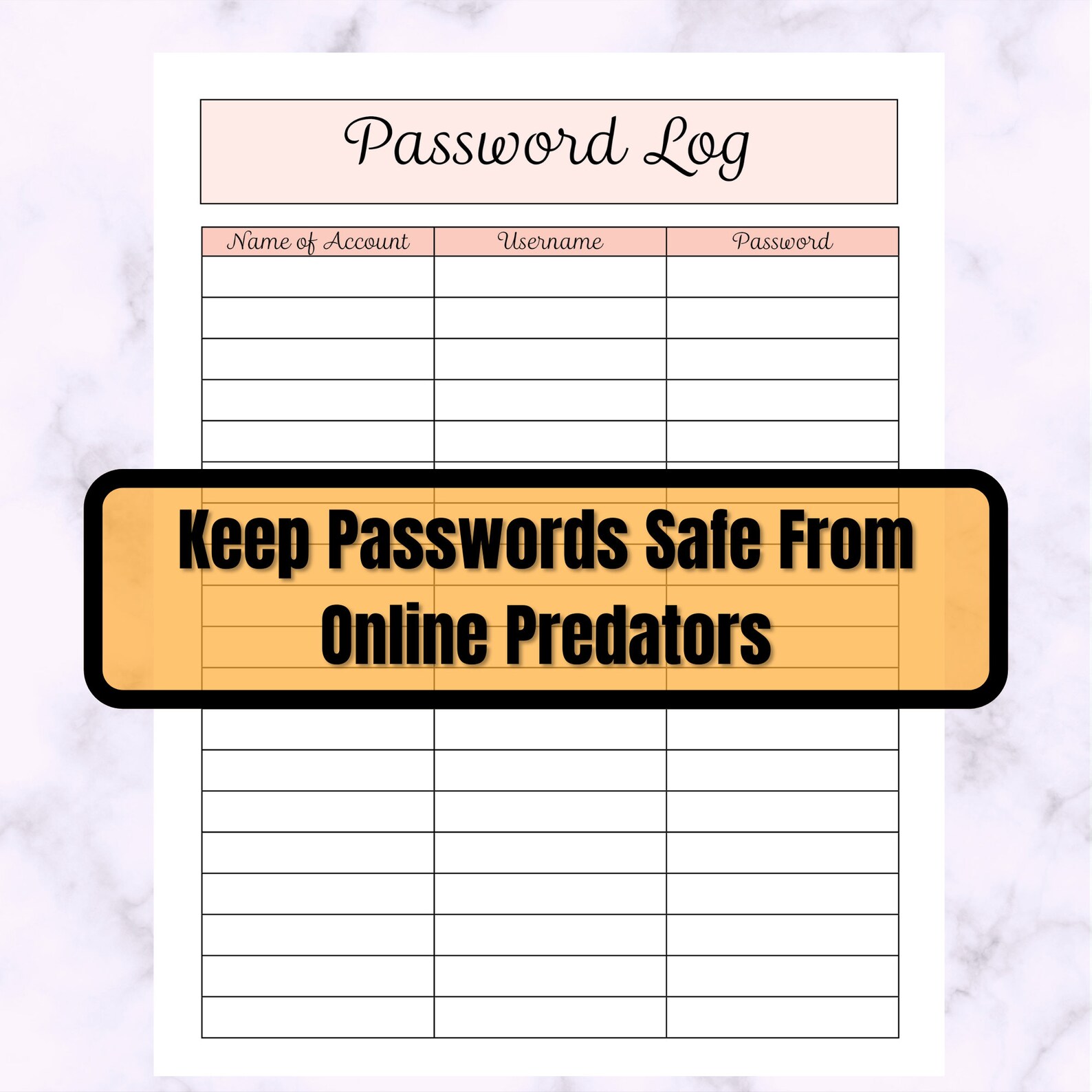 Password Log Printable PDF and JPEG, Password Log Tracker, Internet ...