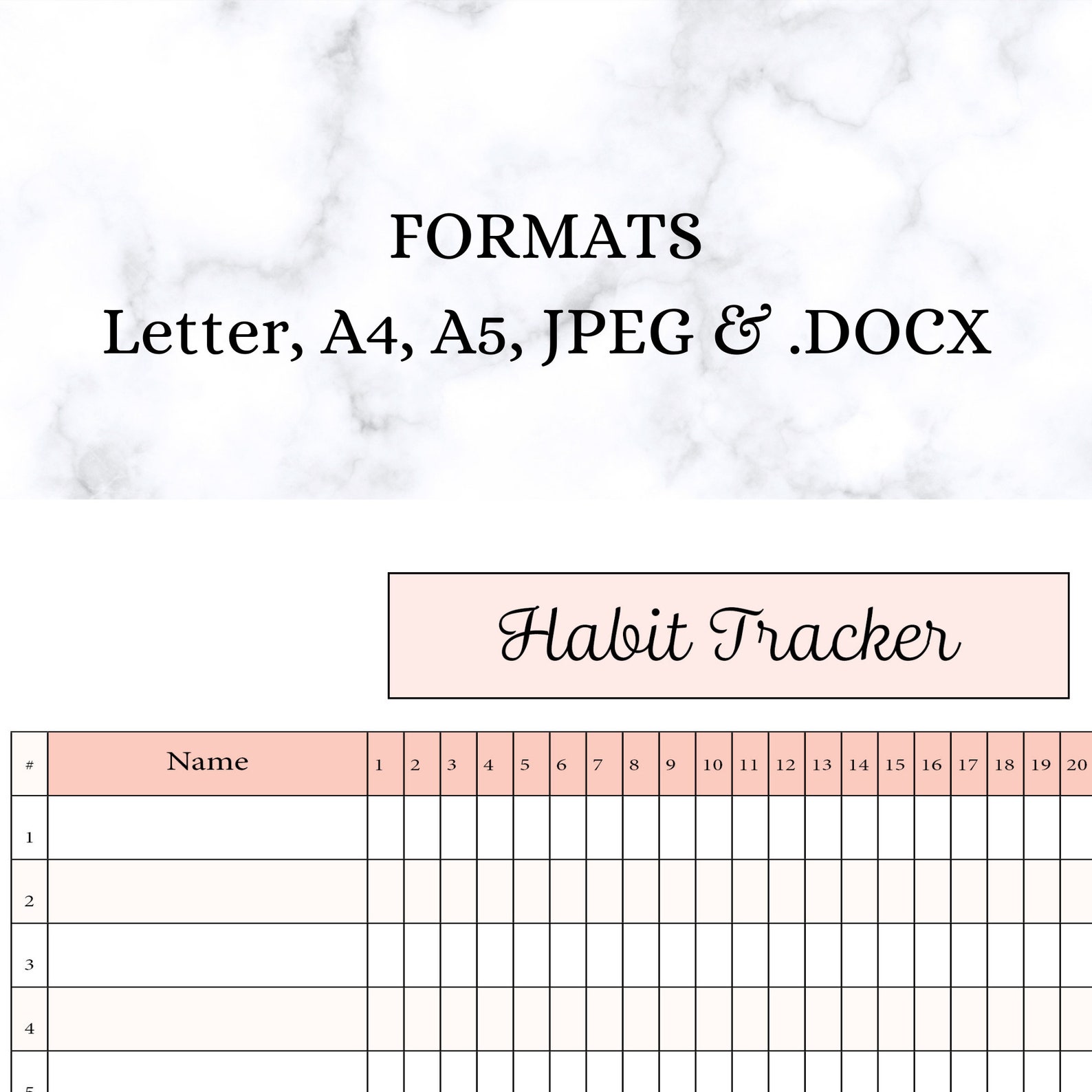 Habit Tracker Size Letter, A4, A5 Editable PDF and .docx, Bonus JPEG ...