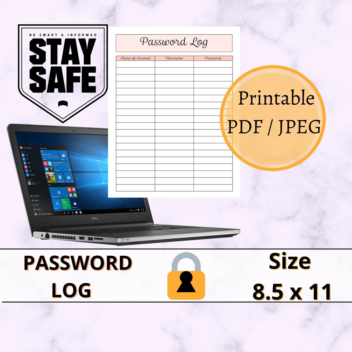 Password Log Printable PDF and JPEG, Password Log Tracker, Internet ...