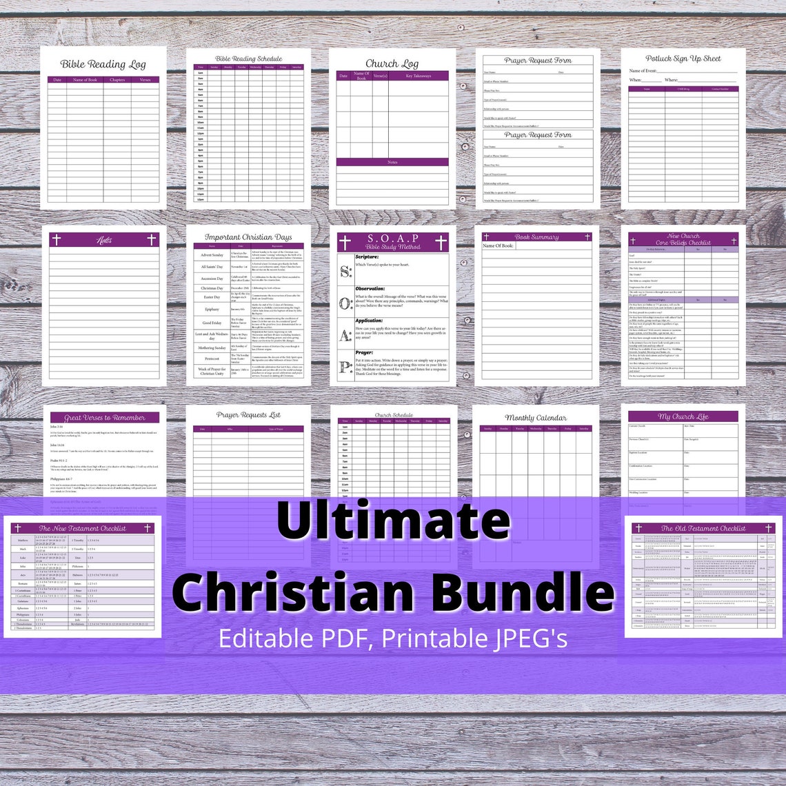 20 Pages Christian Bundle Pack Editable & Printable Pdf and - Etsy