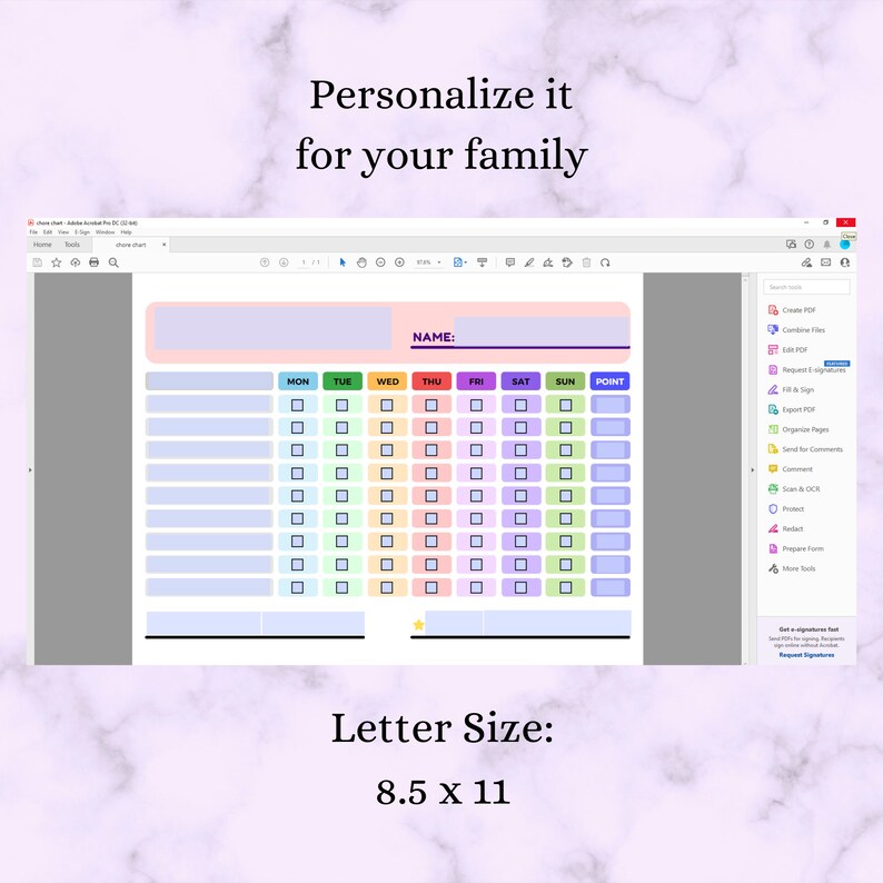 Editable Chore Chart, PDF and JPEG, Letter Size, Daily Planner ...
