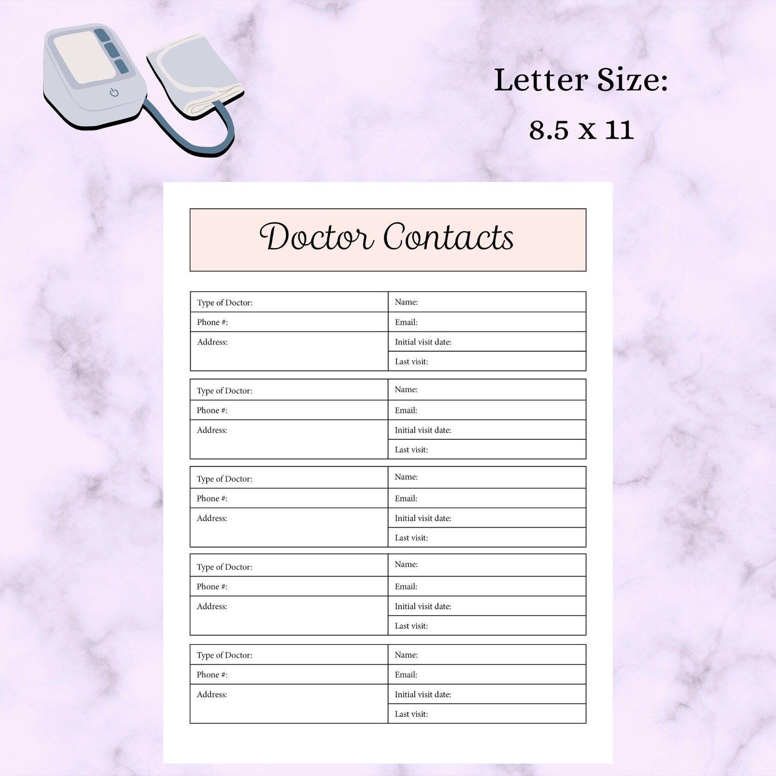Doctors Contact Log, Editable and Printable Digital Download, Great to ...