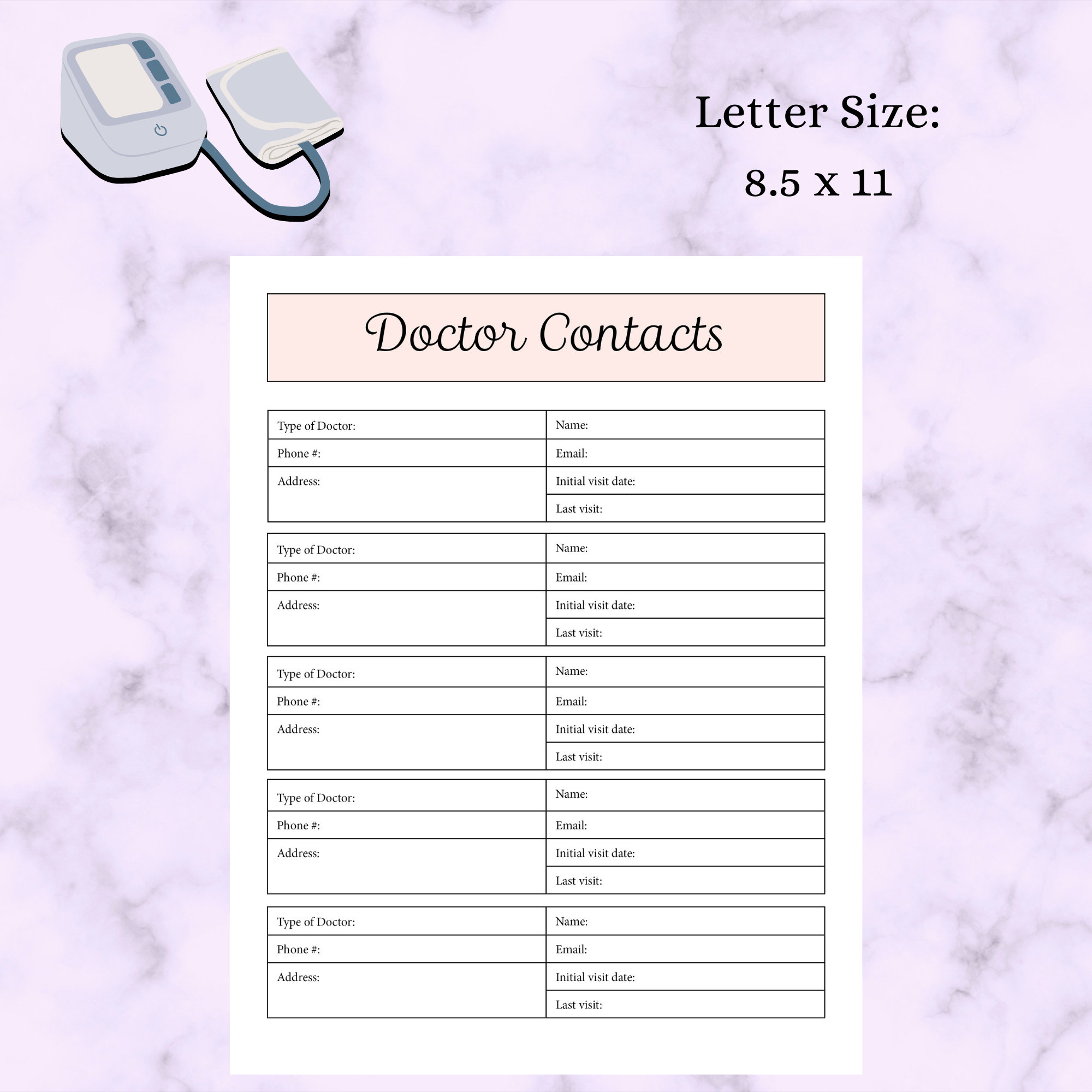 Doctors Contact Log, Editable and Printable Digital Download, Great to ...
