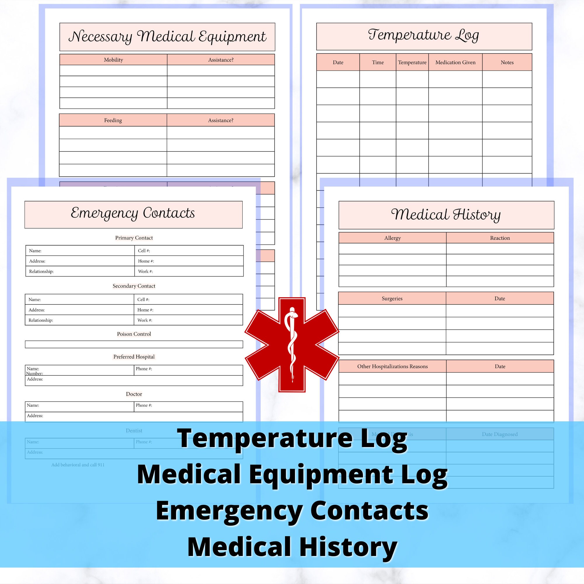 Medical Forms Printable Bundle Pack, Editable PDF & JPEG Templates, for ...