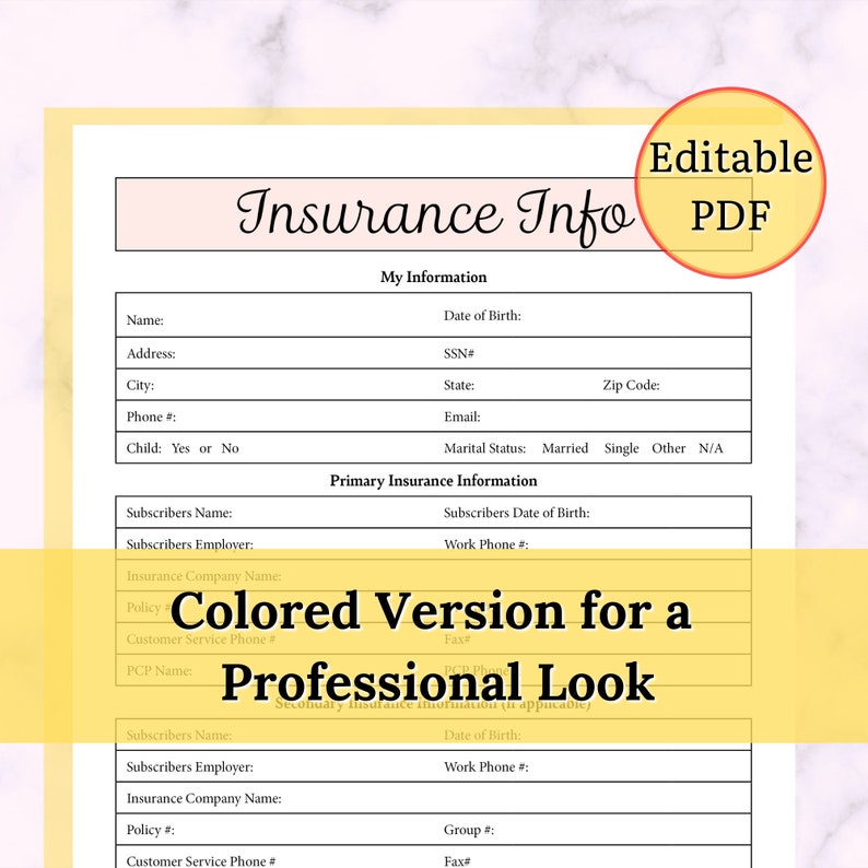 Editable Insurance Form, Medical History Made Easy (PDF Printable) - Etsy
