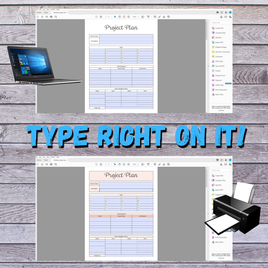 Project Planner Template, Editable PDF and Printable JPEG. Stay ...