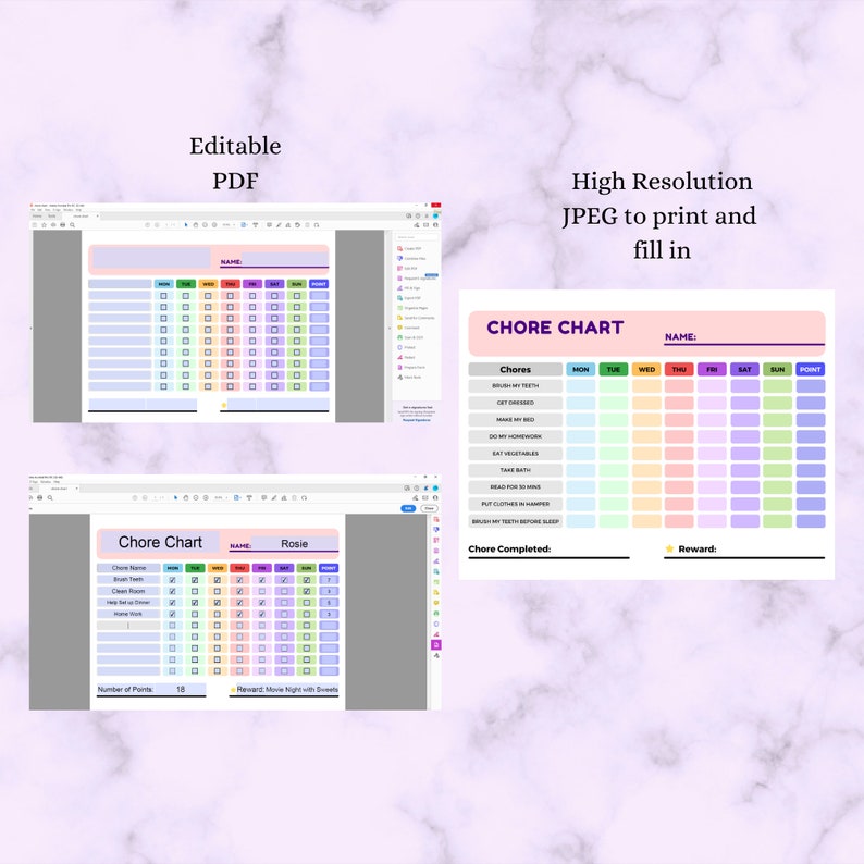 Editable Chore Chart, PDF and JPEG, Letter Size, Daily Planner ...