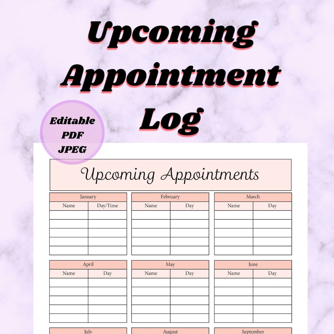 Upcoming Appointment Log, Editable and Printable Digital Download ...