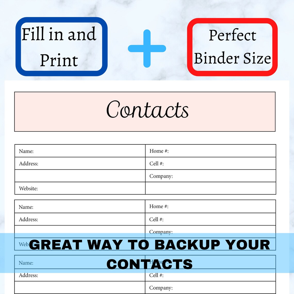 Emergency Contact Contacts Forms Editable and Printable PDF and JPEG ...