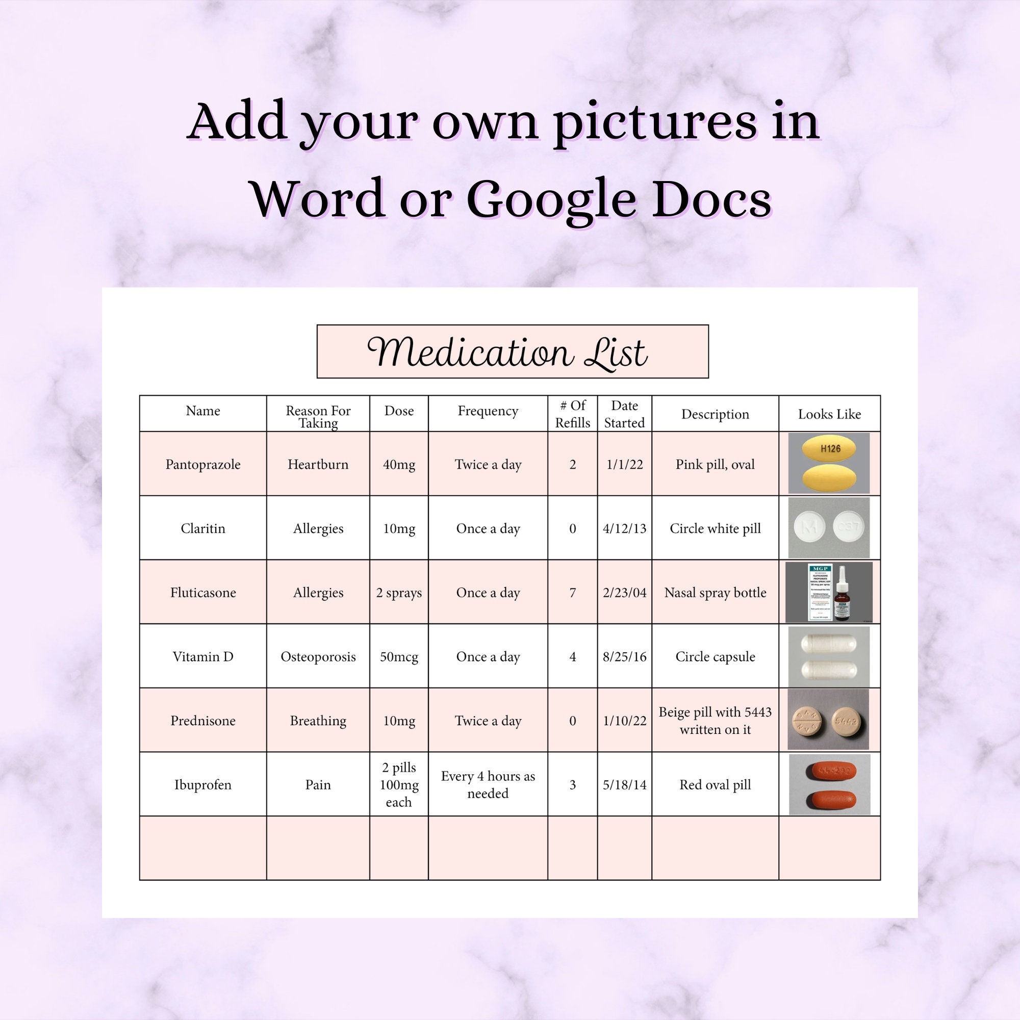 Editable Medication List Template With Pictures (PDF, JPG, DOCX) - Etsy