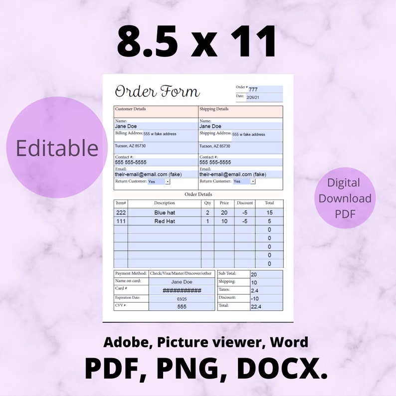 Order Form Editable Printable Template,format- PDF, .DOCX & JPG ...