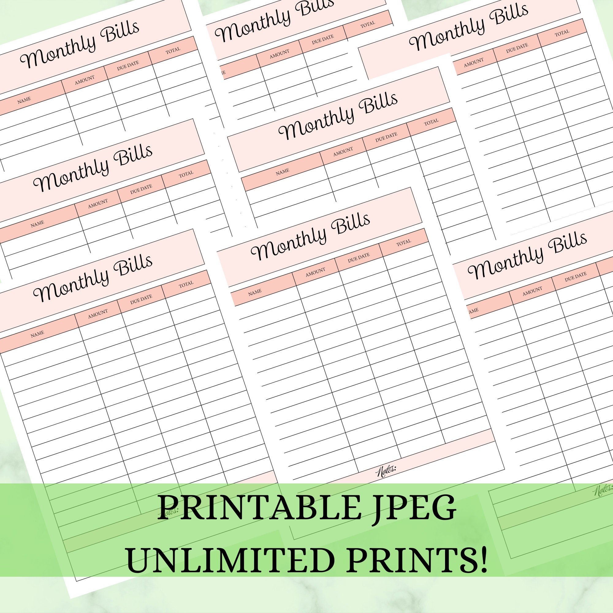 Monthly Bills Editable PDF and Printable JPEG, Great for Budgeting ...