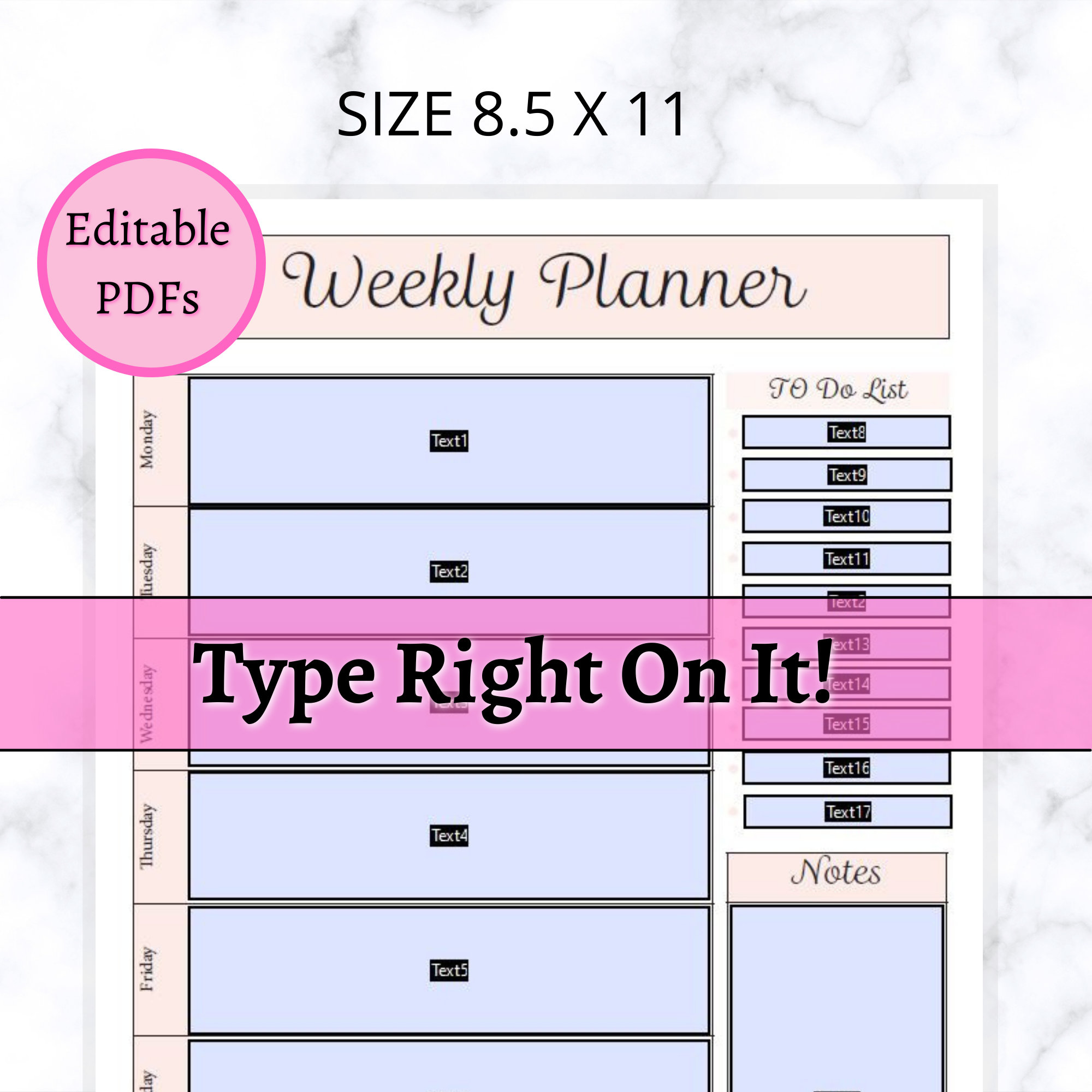 Daily and Weekly Planner Combo Pack Editable /printable Templates, JPG ...