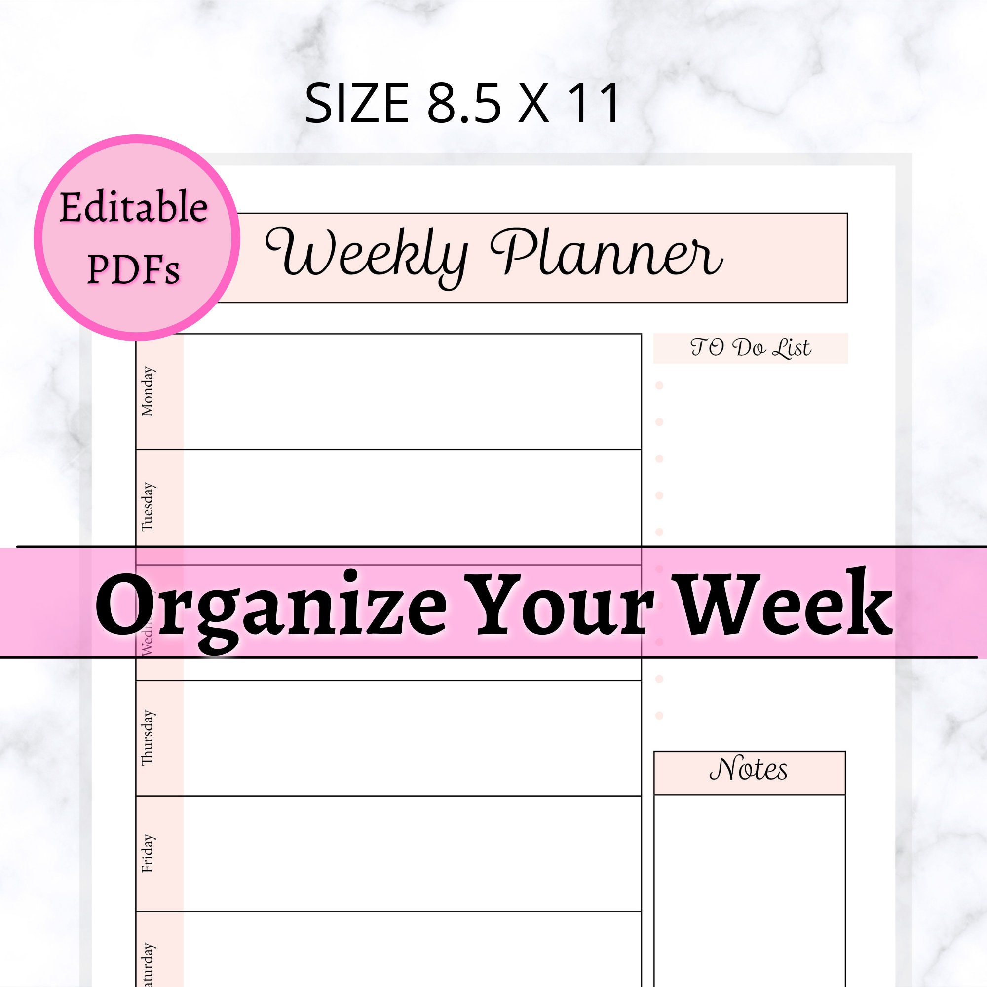 Daily and Weekly Planner Combo Pack Editable /printable Templates, JPG ...