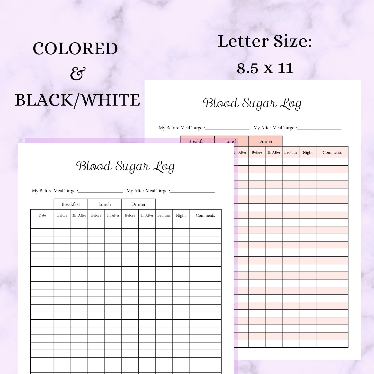 Blood Sugar Editable PDF and Printable JPEG in Black/white and Color ...