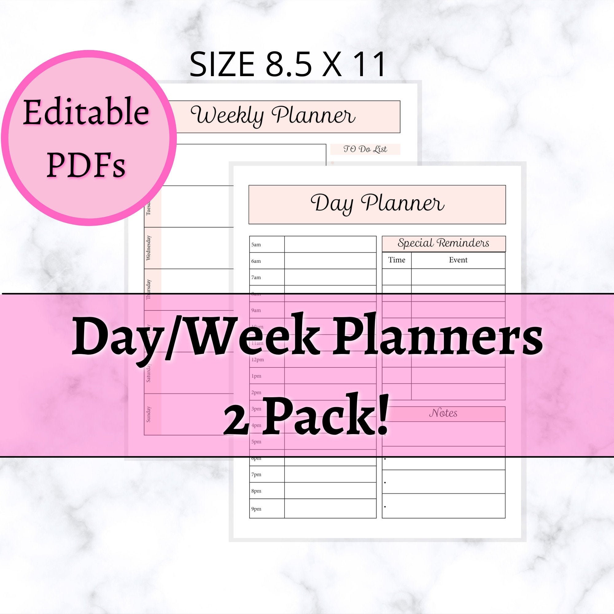 Daily and Weekly Planner Combo Pack Editable /printable Templates, JPG ...