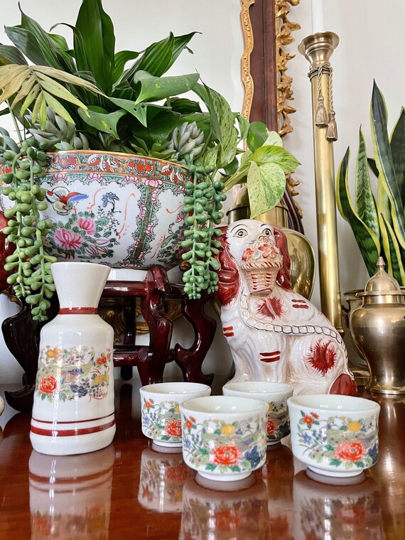 Vintage Japanese Sake Decanter and 4 Matching Cups set of 5 | Etsy
