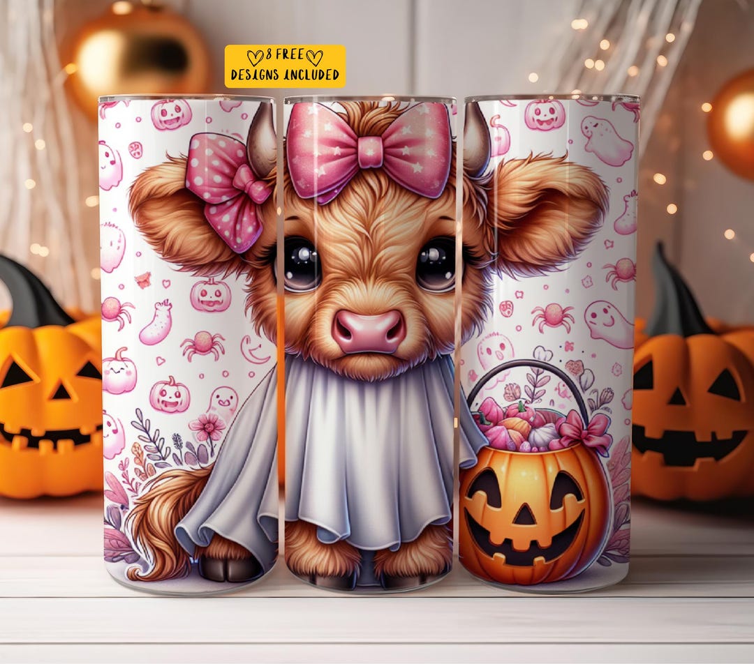 Highland Cow Ghost Halloween 20 Oz Skinny Tumbler Sublimation Design ...