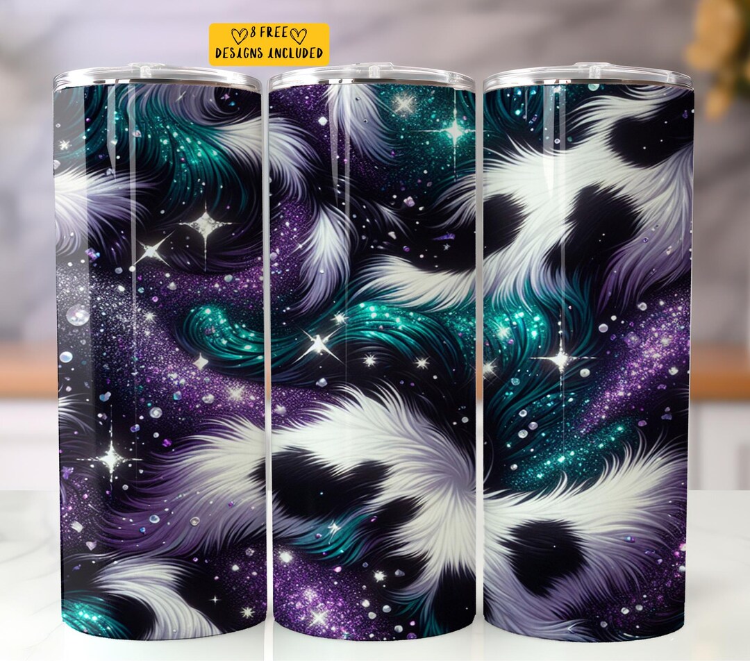 Purple Cow Print Glitter Sparkle Texture Tumbler Wrap 20 Oz Skinny ...
