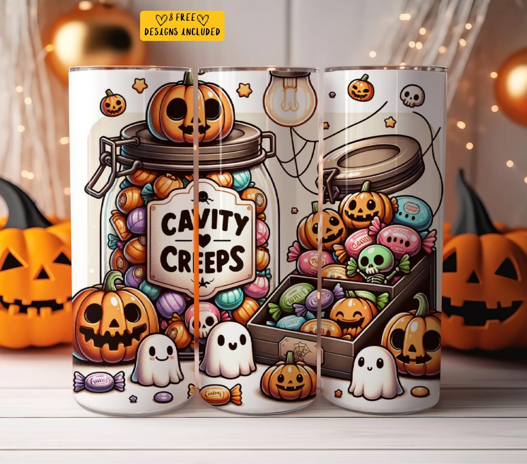 Vintage Candy Halloween Jar Cavity Creeps PNG Cute Spooky 20 Oz Skinny ...