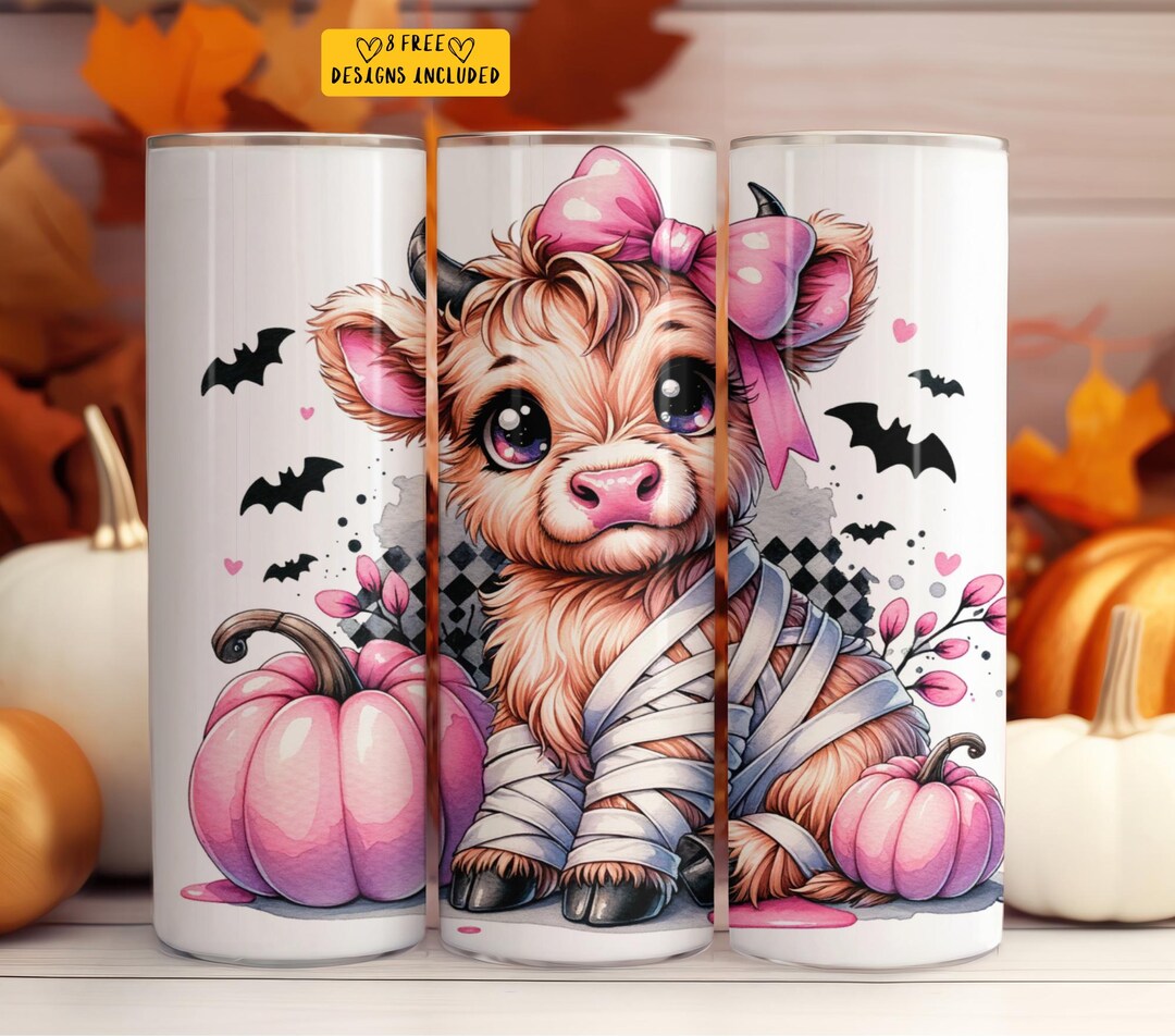 Halloween Mummy Highland Cow Png 20 Oz Skinny Tumbler Sublimation ...