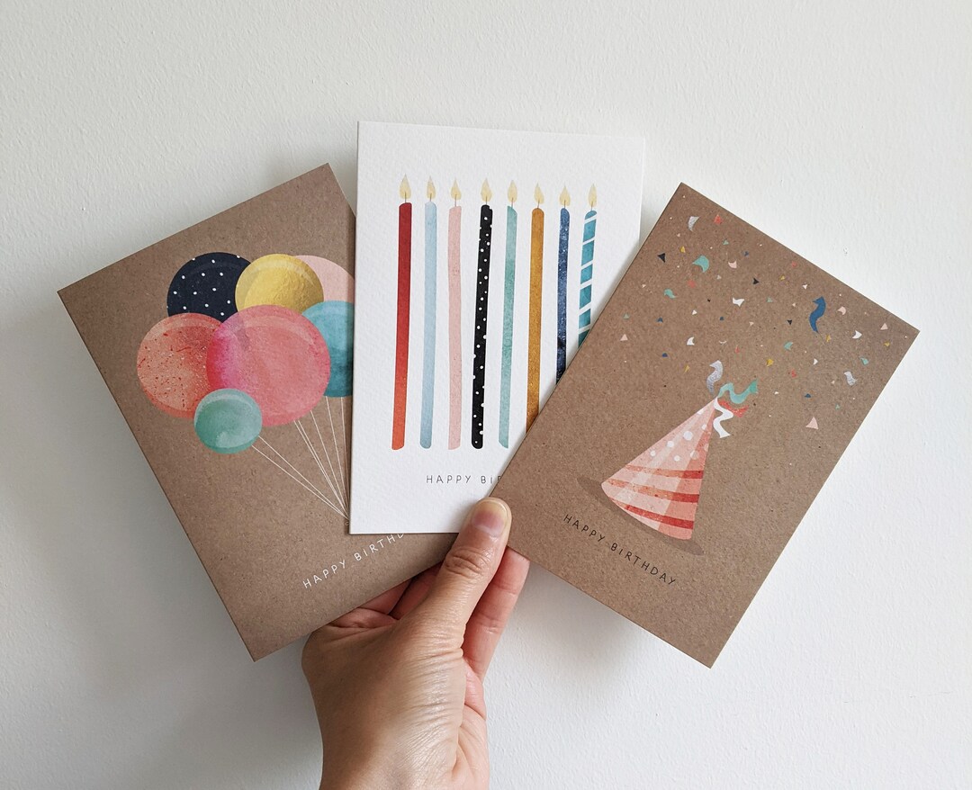 Birthday Bundle, Pack of 3 Illustrated Birthday Cards, Birthday Candles ...