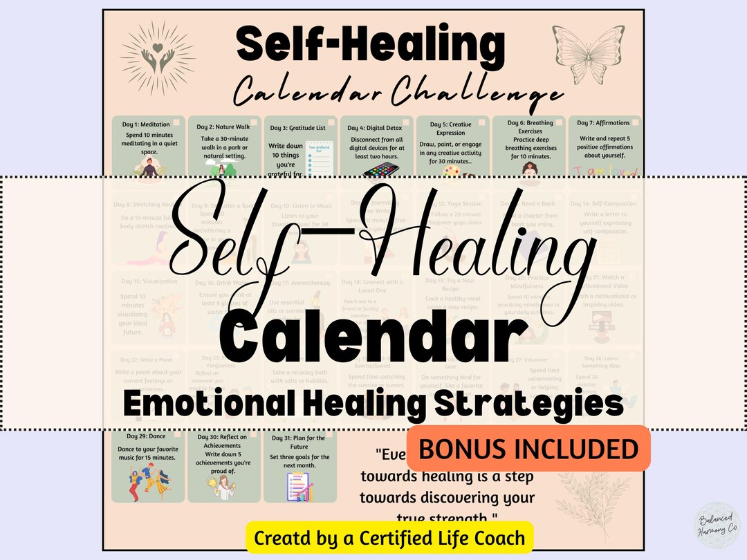 Self Healing Calendar Challenge Emotional Health Guide Holistic ...