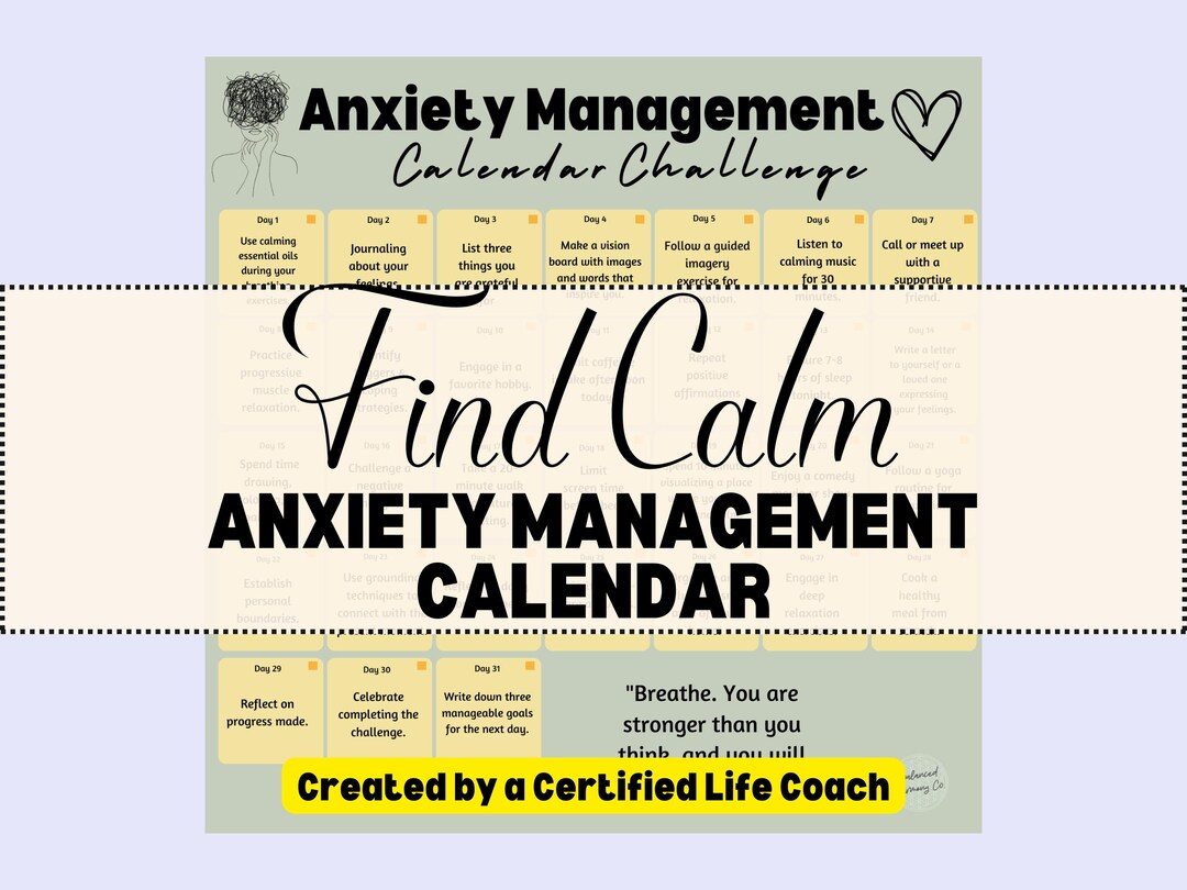 Anxiety Management Calendar Challenge 31 Daily Anxiety Relief ...